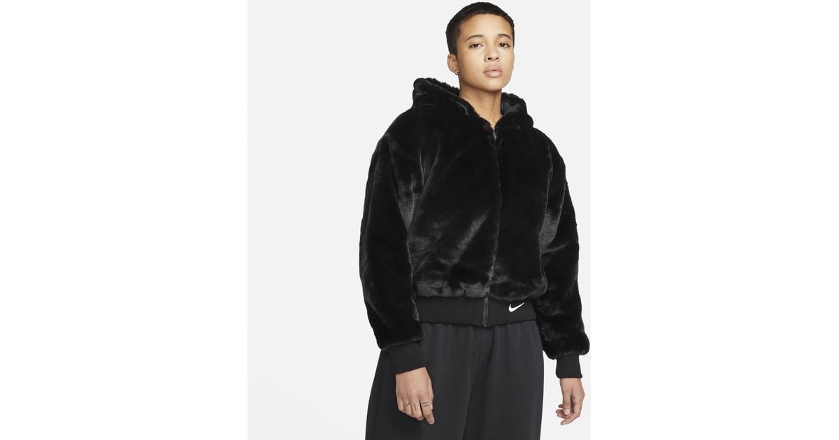 Nike Fleece Sportswear Essentials Faux Fur Jacket Black Lyst