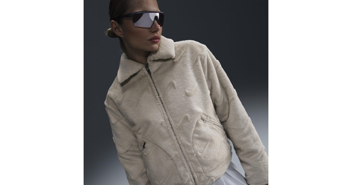 Nike Sportswear Essential Loose Printed Faux Fur Jacket in Gray | Lyst