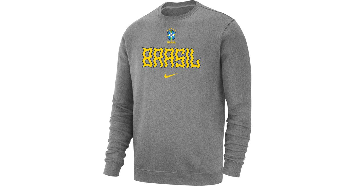Nike Brazil Club Fleece Crew Neck Sweatshirt In Grey In Gray For Men