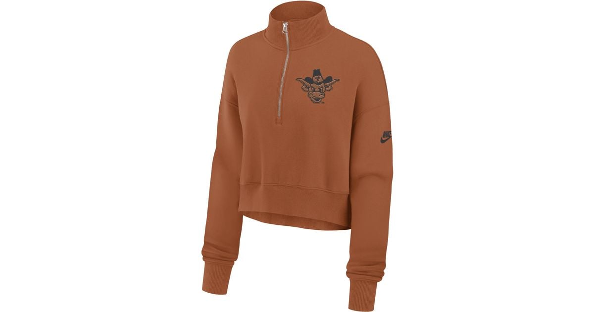 Nike Texas Longhorns Legacy Elevated Logo College Cropped 1/4-zip Crew ...