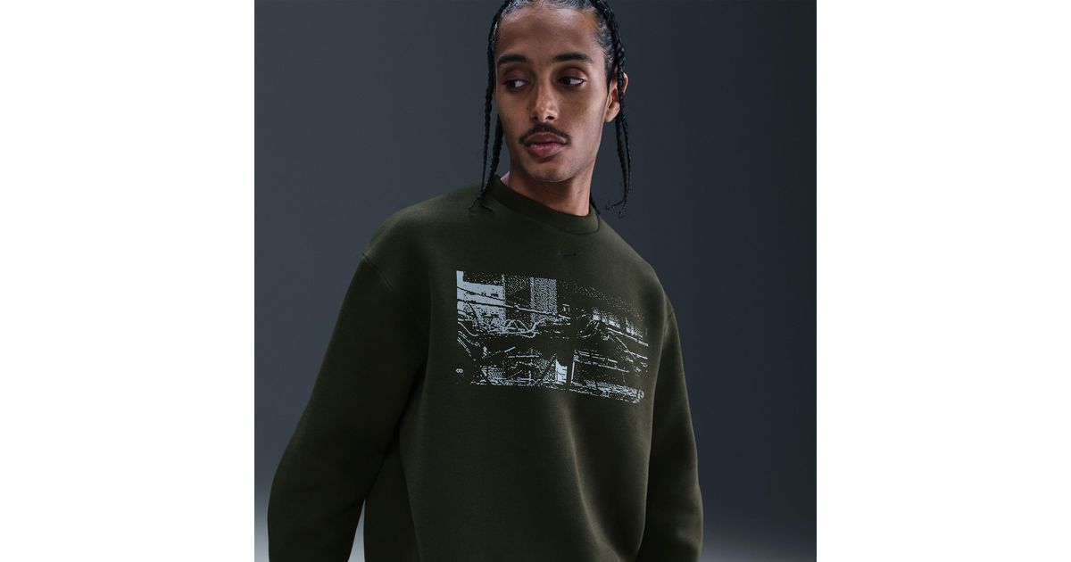 Nike Tech Fleece Crew With Reflective Accents in Green for Men | Lyst