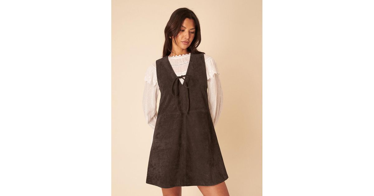 Nobody's Child Dark Suede Mini Pinafore Dress in Brown | Lyst UK
