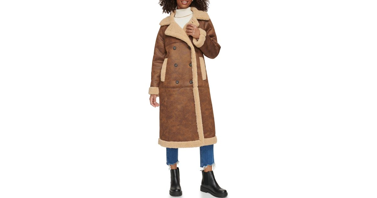 Levi's Notch Collar Faux Shearling Coat in Natural | Lyst Levi's Notch Collar Faux Shearling Coat in Natural | Lyst