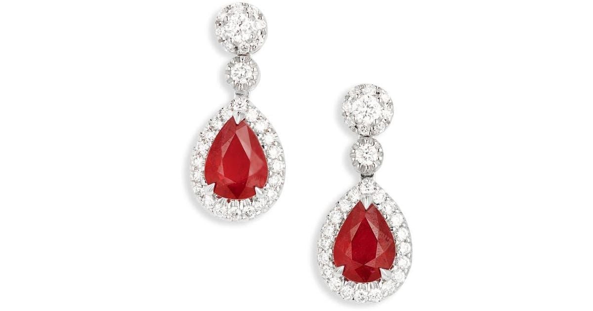 VALANI ATELIER Ruby & Pavé Diamond Drop Earrings in Red | Lyst