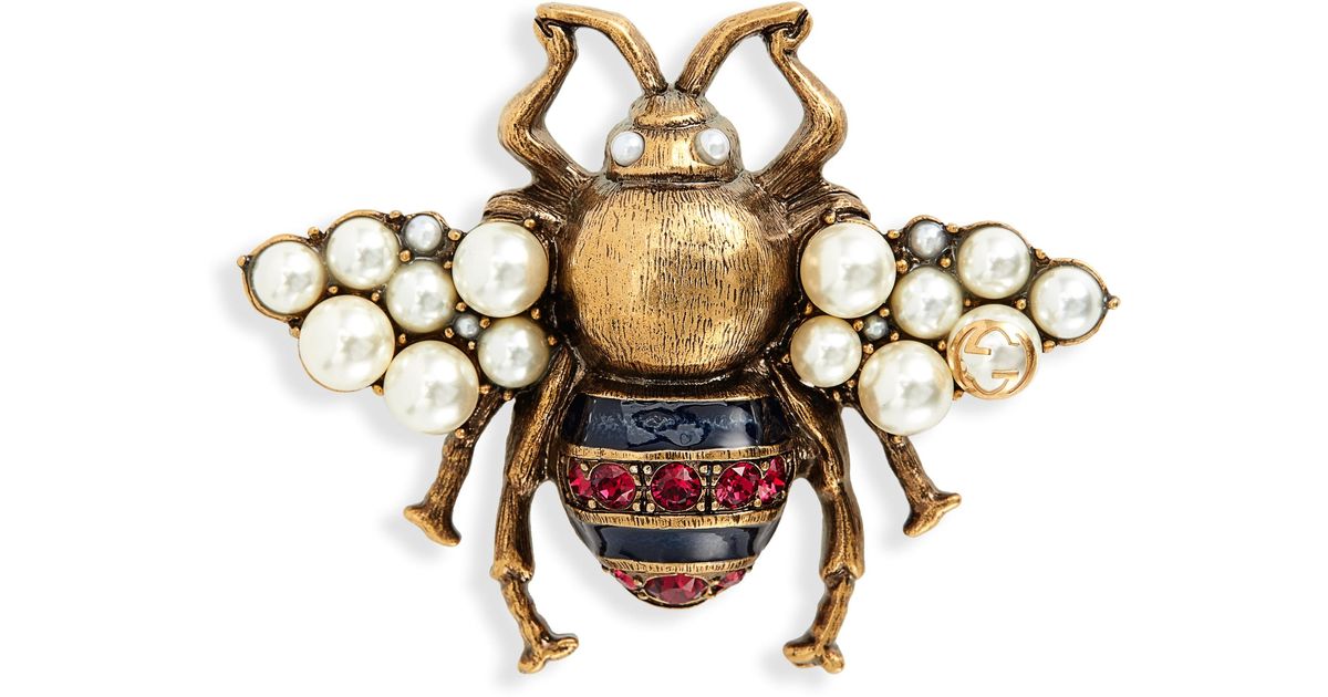 Gucci Bee Ring With Crystals And Pearls in Metallic | Lyst