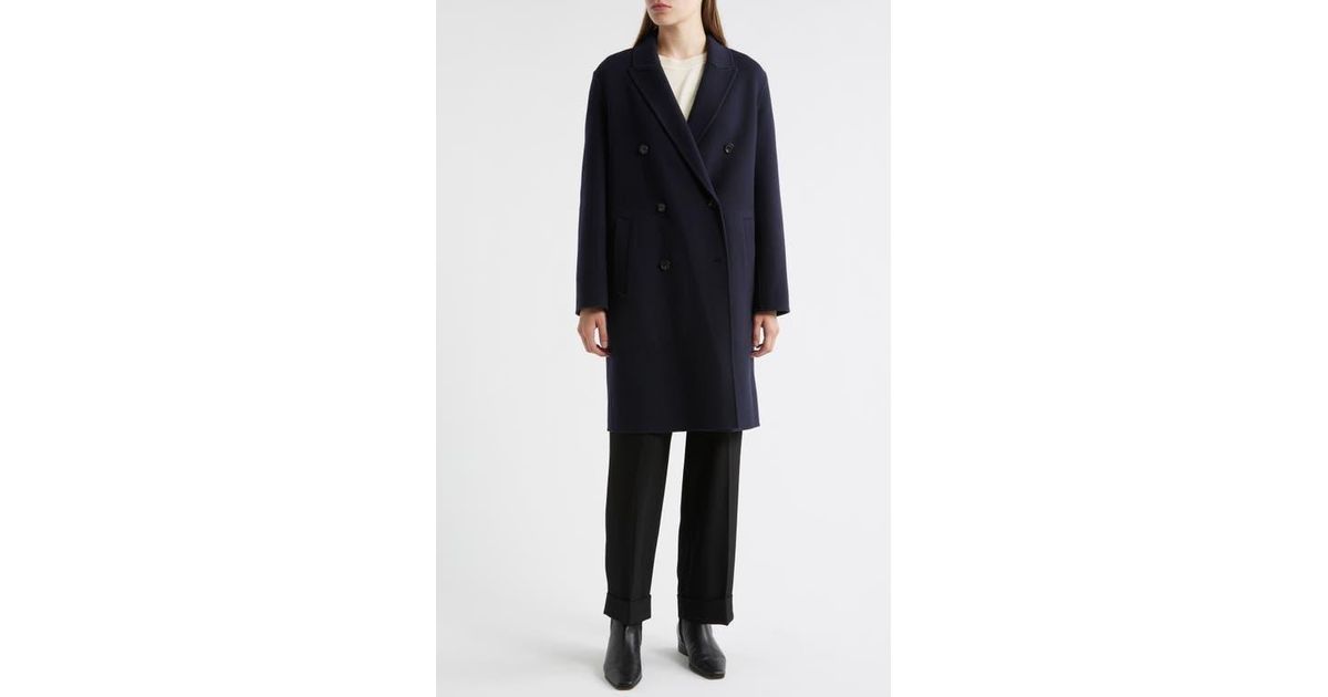 Theory Double Breasted Wool & Cashmere Coat in Black | Lyst