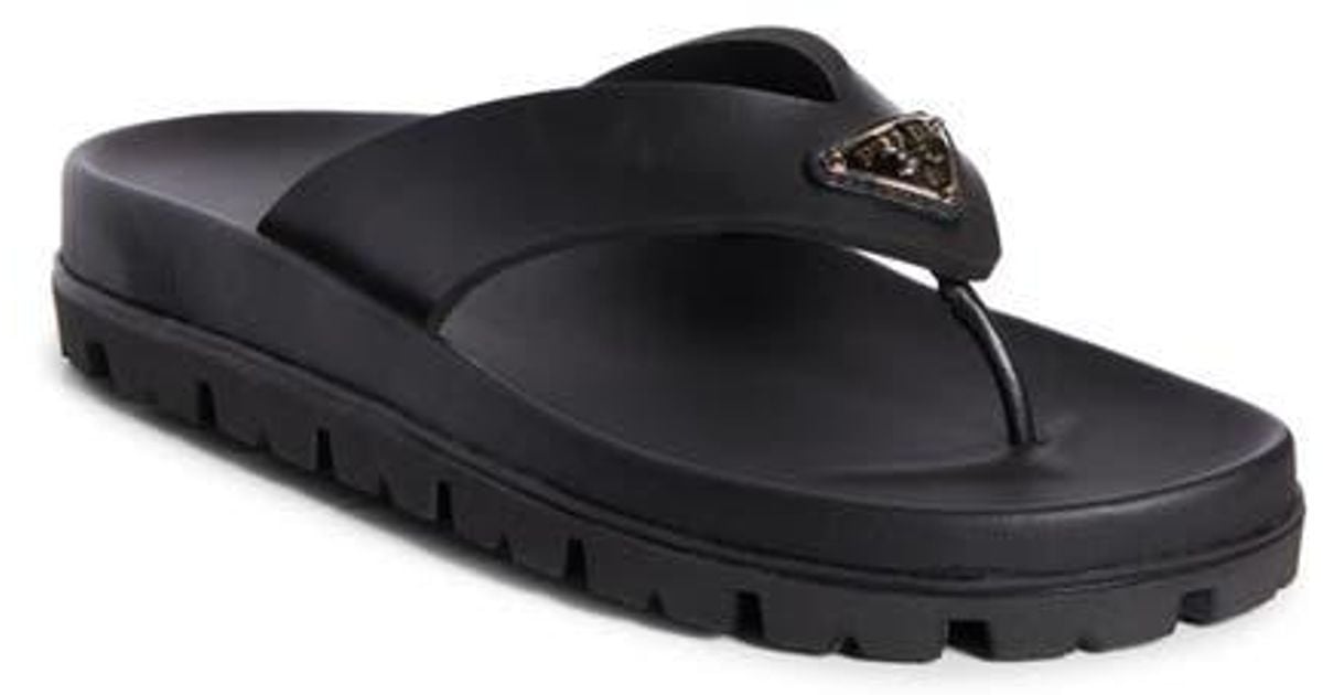 Prada Lug Sole Flip Flop in Black | Lyst