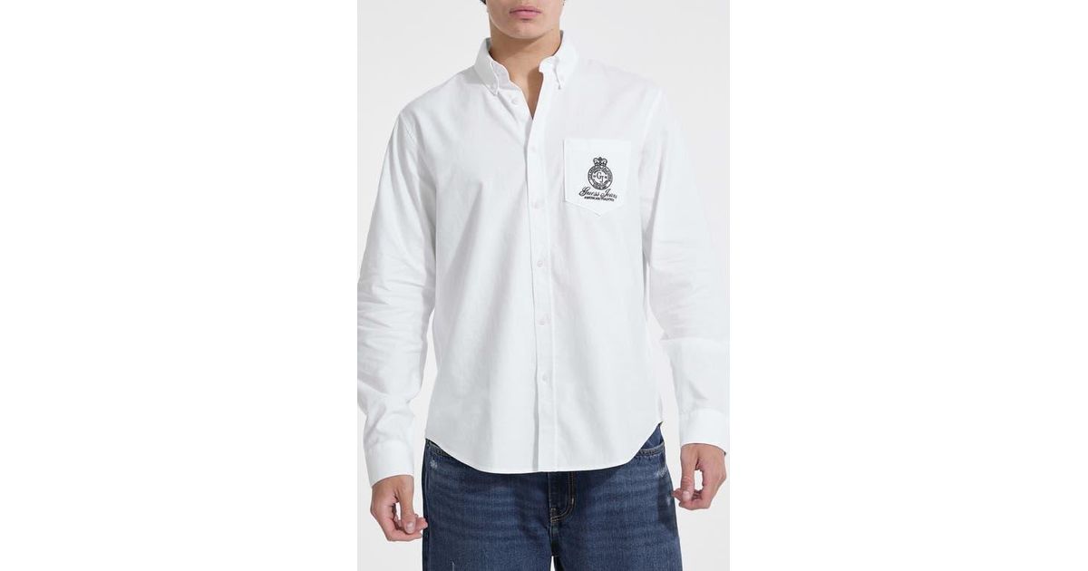 Guess Embroidered Pocket Button-Down Shirt in White for Men | Lyst