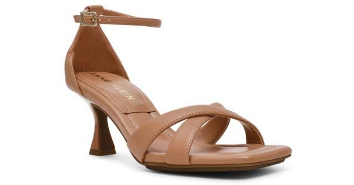 Anne Klein Joss Ankle Strap Kitten Heel Sandal in Brown | Lyst