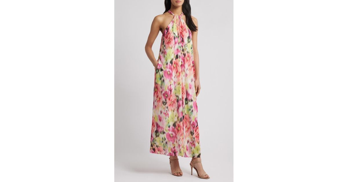 Julia Jordan Abstract Floral Maxi Dress in Red | Lyst