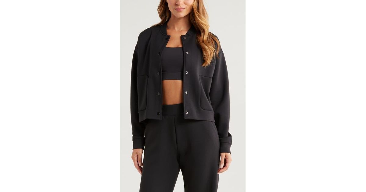 Zella Luxe Snap Front Jacket in Black | Lyst