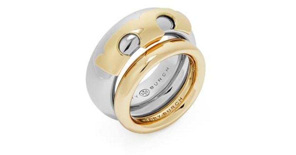 Tory Burch Essential Set Of 2 Stacking Rings in Metallic | Lyst