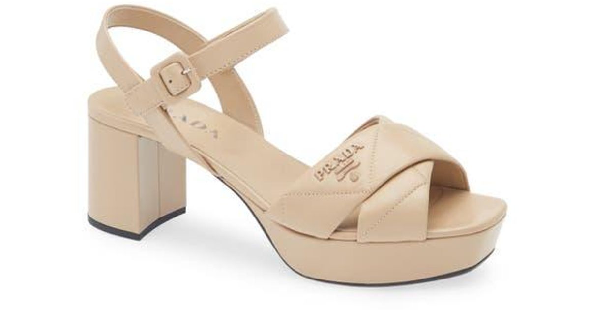 Prada Diagram Quilted Leather Platform Sandal in Natural | Lyst
