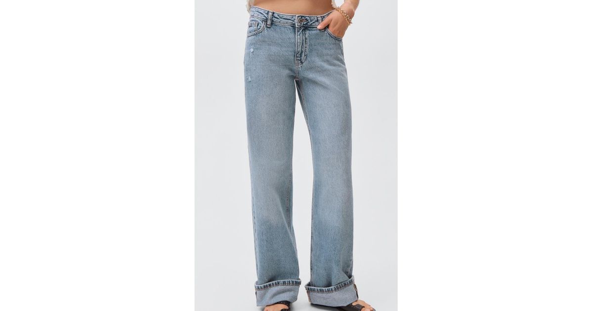 MANGO TEEN Cuff Hem Wide Leg Jeans in Blue | Lyst