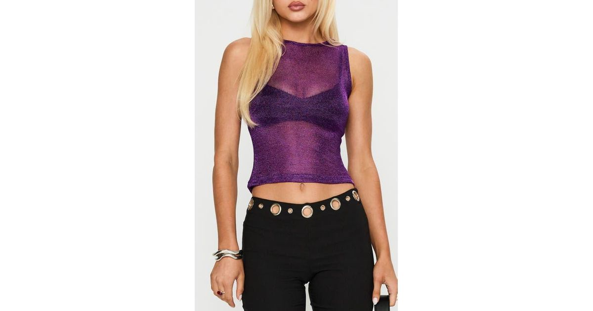 Princess Polly Perfect Mirage Metallic Sheer Mesh Tank in Purple | Lyst