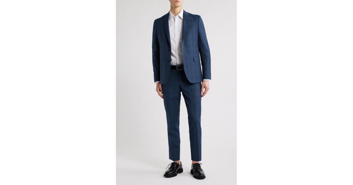 AllSaints Ross Slim Fit Check Super 100S Wool Suit in Blue for Men | Lyst