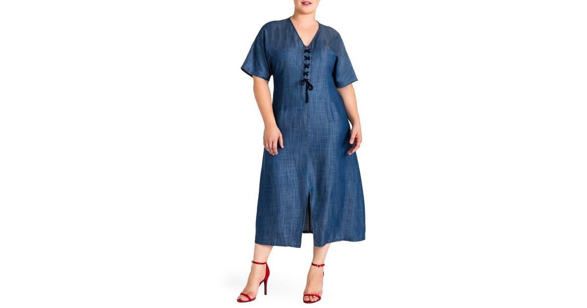 Standards & Practices Meme Chambray Midi Dress in Blue | Lyst
