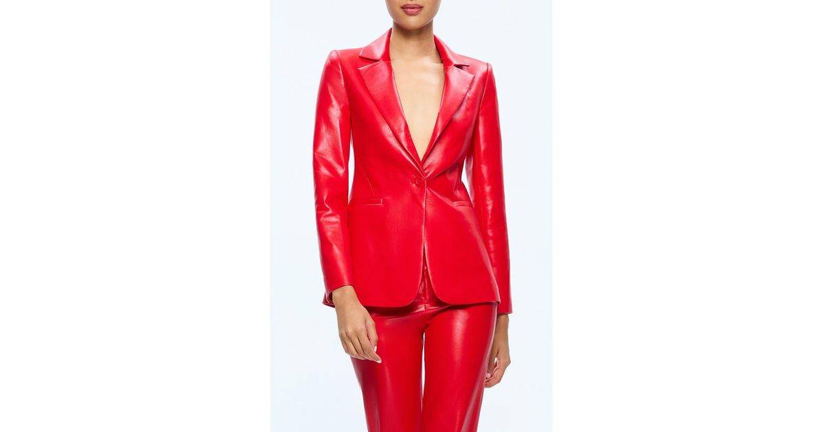 Alice + Olivia Macey Faux Leather Blazer in Red | Lyst