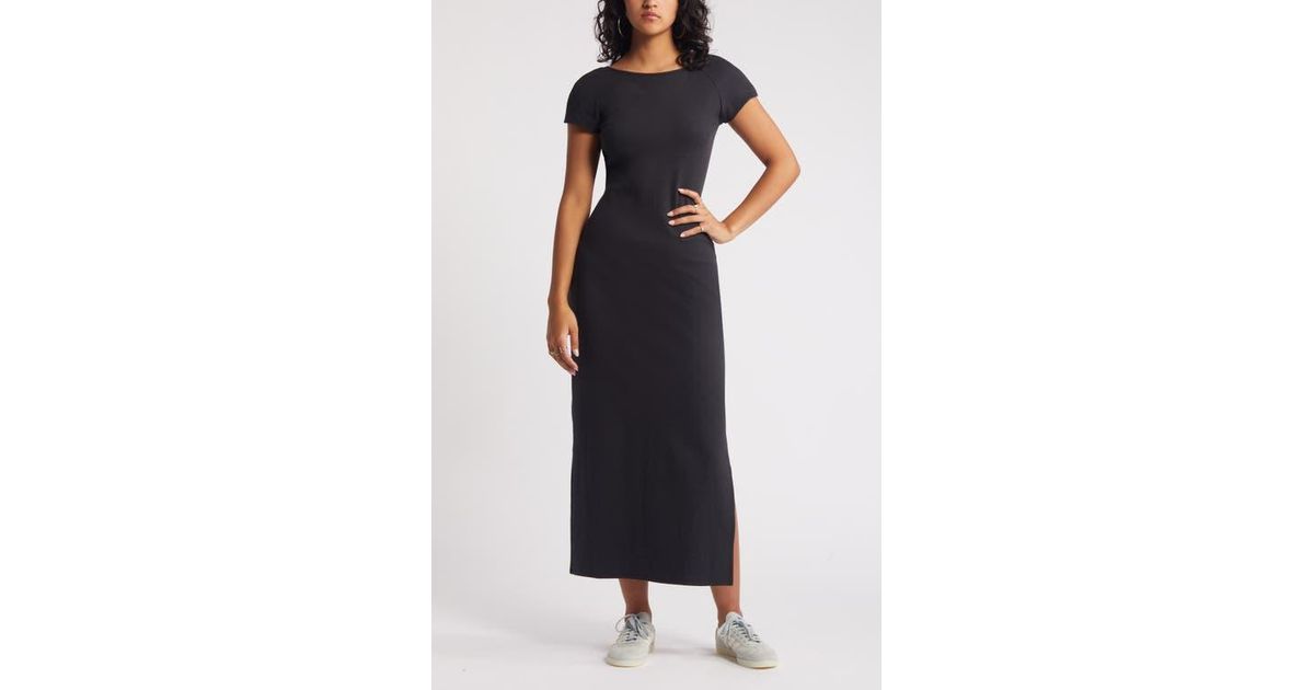 BP. Open Back Stretch Cotton Knit Midi Dress in Black | Lyst