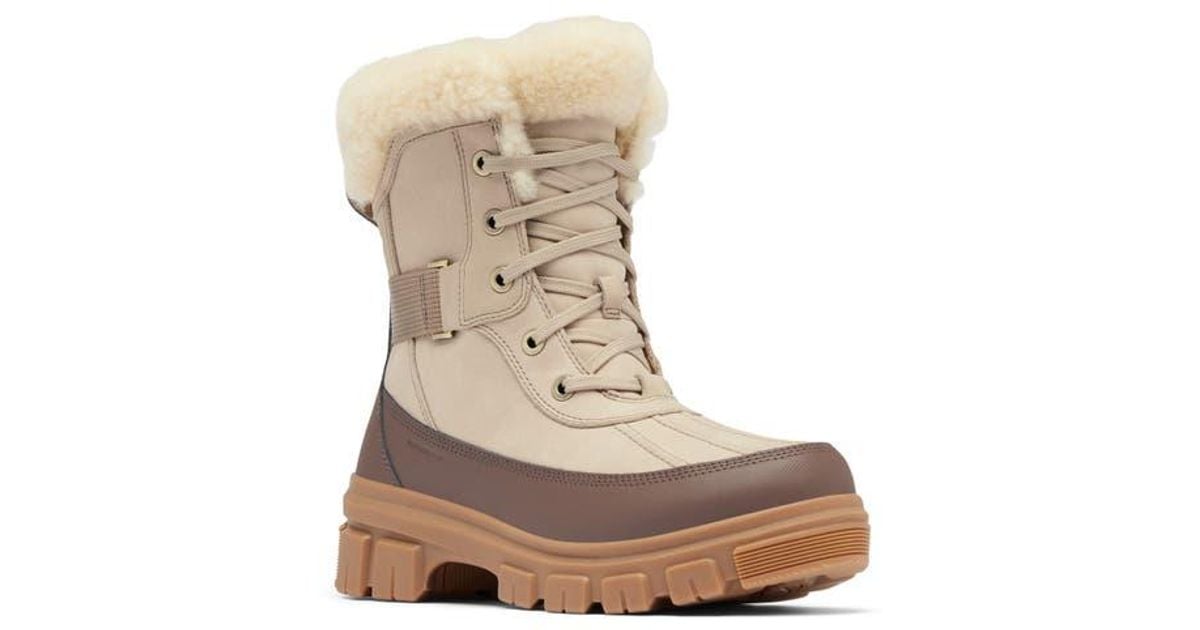 Sorel Waterproof Genuine Shearling Collar Hiking Boots in Natural | Lyst