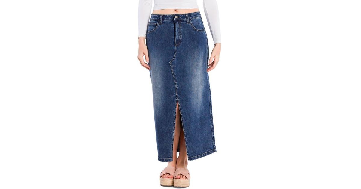 HINT OF BLU Split Hem Denim Midi Skirt in Blue | Lyst