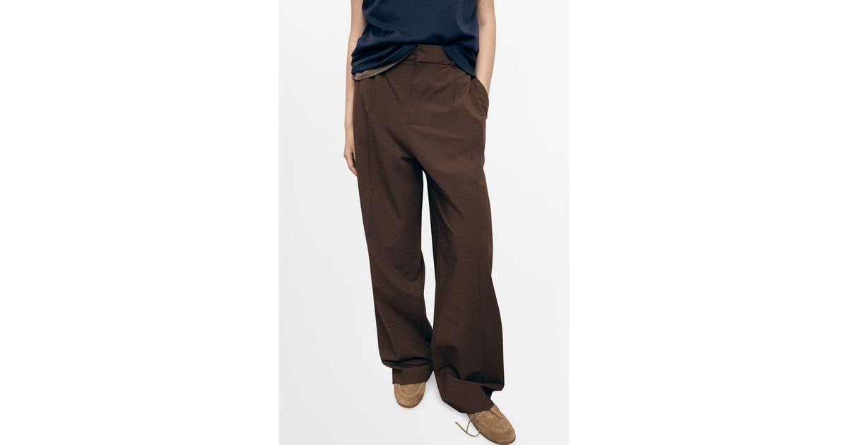 Mango Pleated Wide Leg Pants in Brown | Lyst