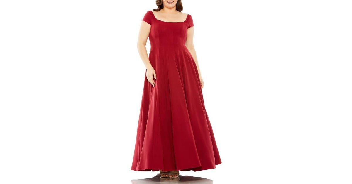 Mac Duggal Cap Sleeve Square Neck Ballgown in Red | Lyst