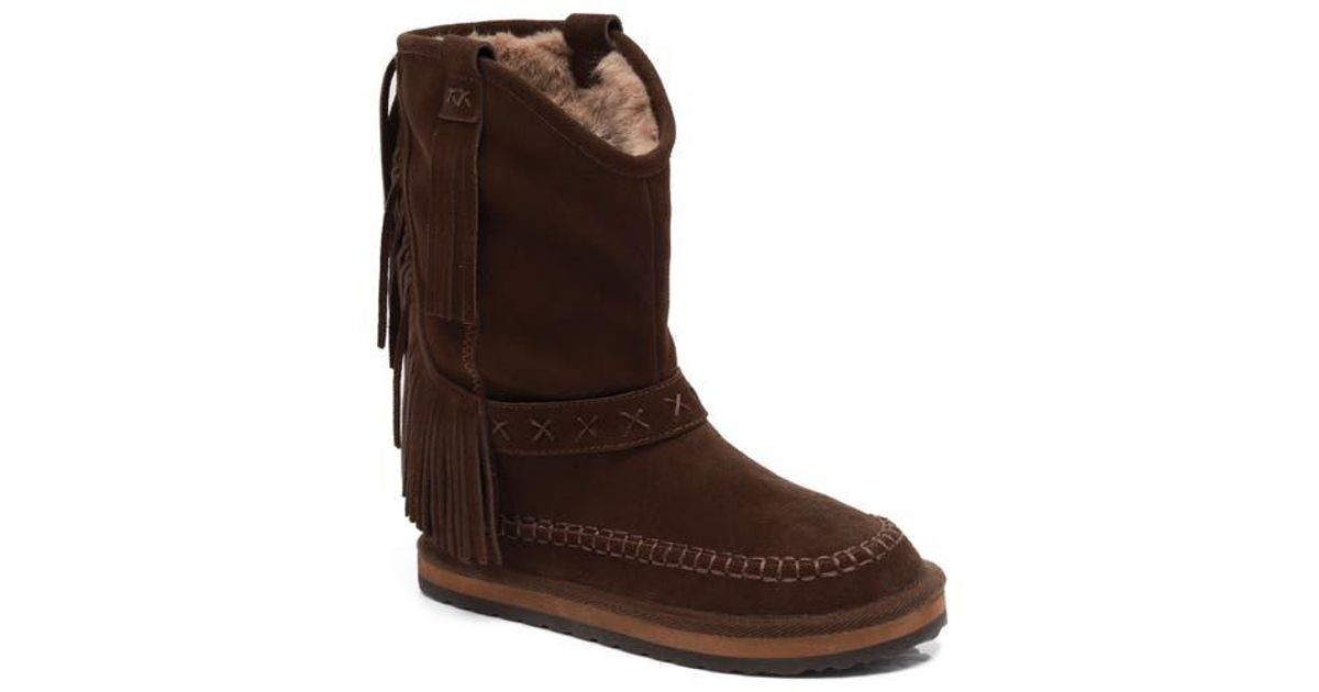 Free People Faye Fringe Faux Fur Boot in Brown | Lyst