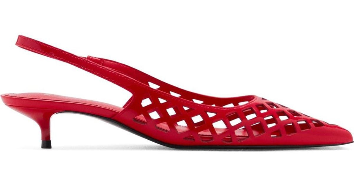 Mango Laser Cut Pointed Toe Slingback Pump in Red | Lyst