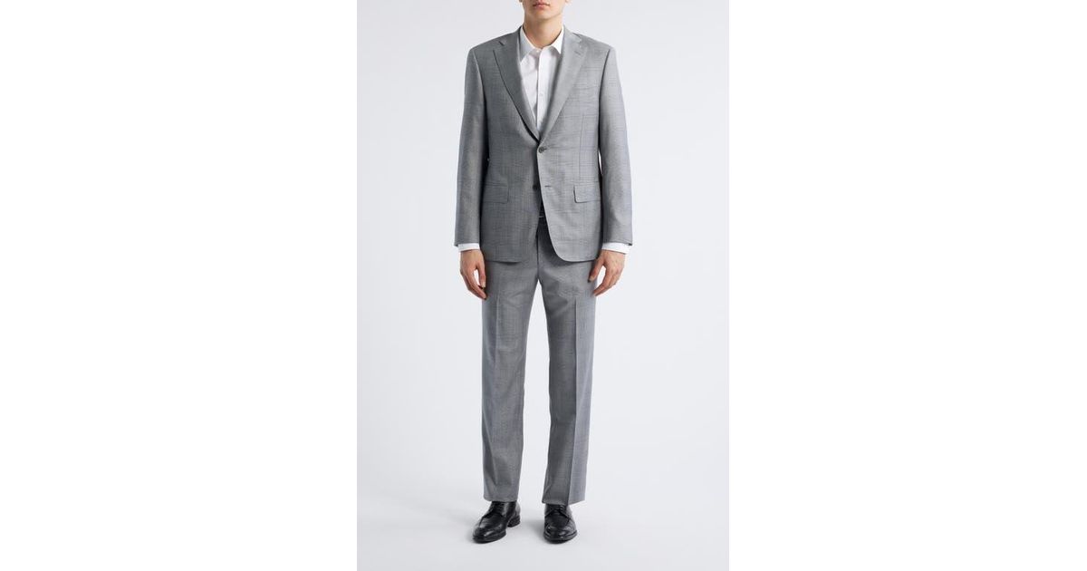 Heritage Gold Classic Fit Super 130S Plaid Wool Suit in Gray for Men | Lyst