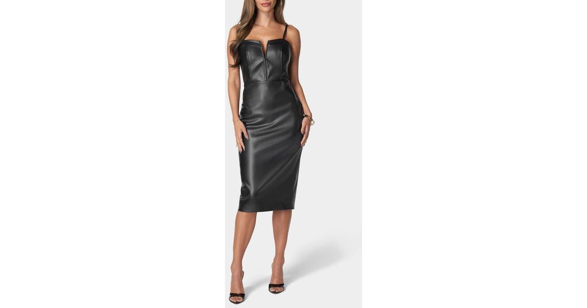 Bebe Faux Leather Sheath Midi Cocktail Dress in Black | Lyst