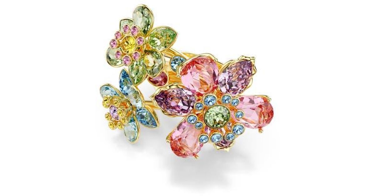 Swarovski Idyllia Triple Crystal Flower Cocktail Ring in White | Lyst