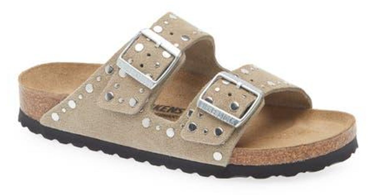 Birkenstock Arizona Rivets Studded Slide Sandal in Gray | Lyst