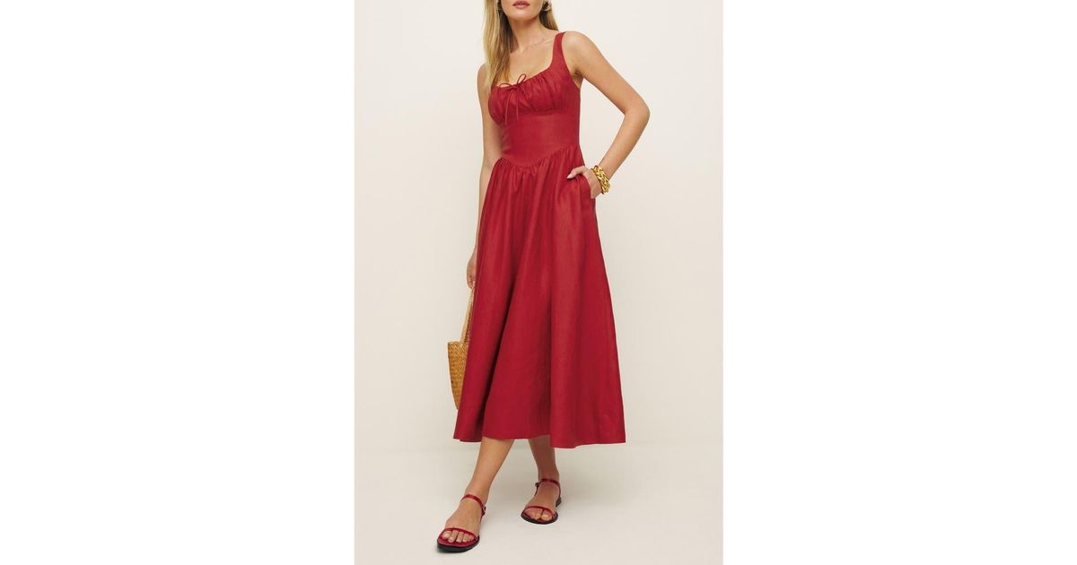 Reformation Balia A-Line Linen Dress in Red | Lyst