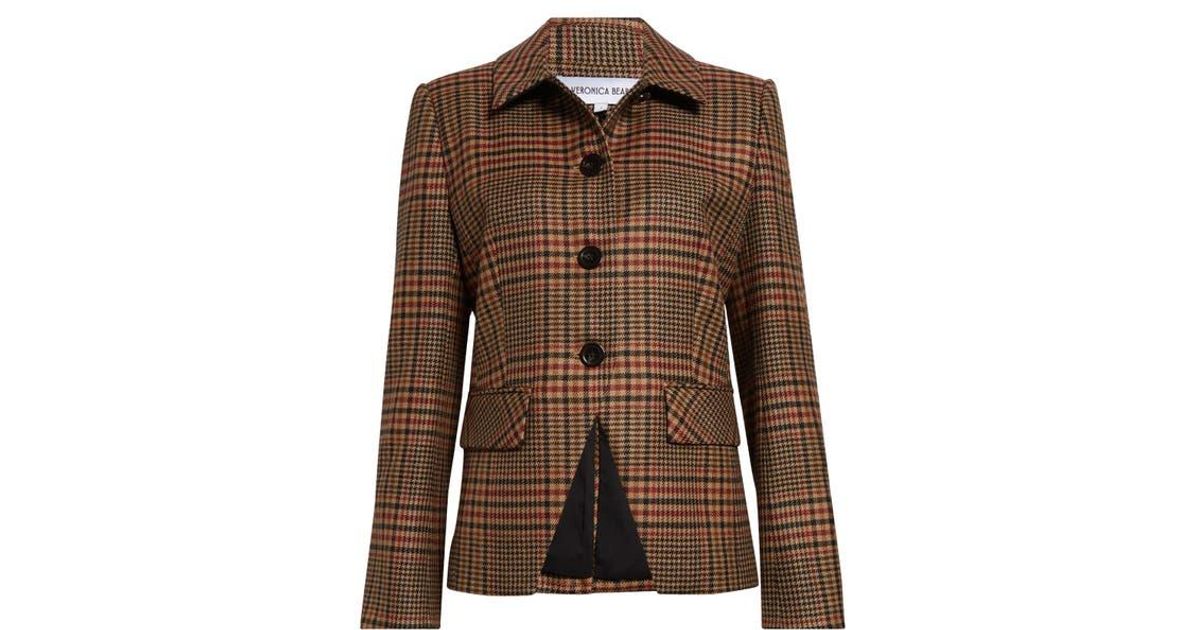 Veronica Beard Aire Houndstooth Check Wool Dickey Jacket in Brown | Lyst