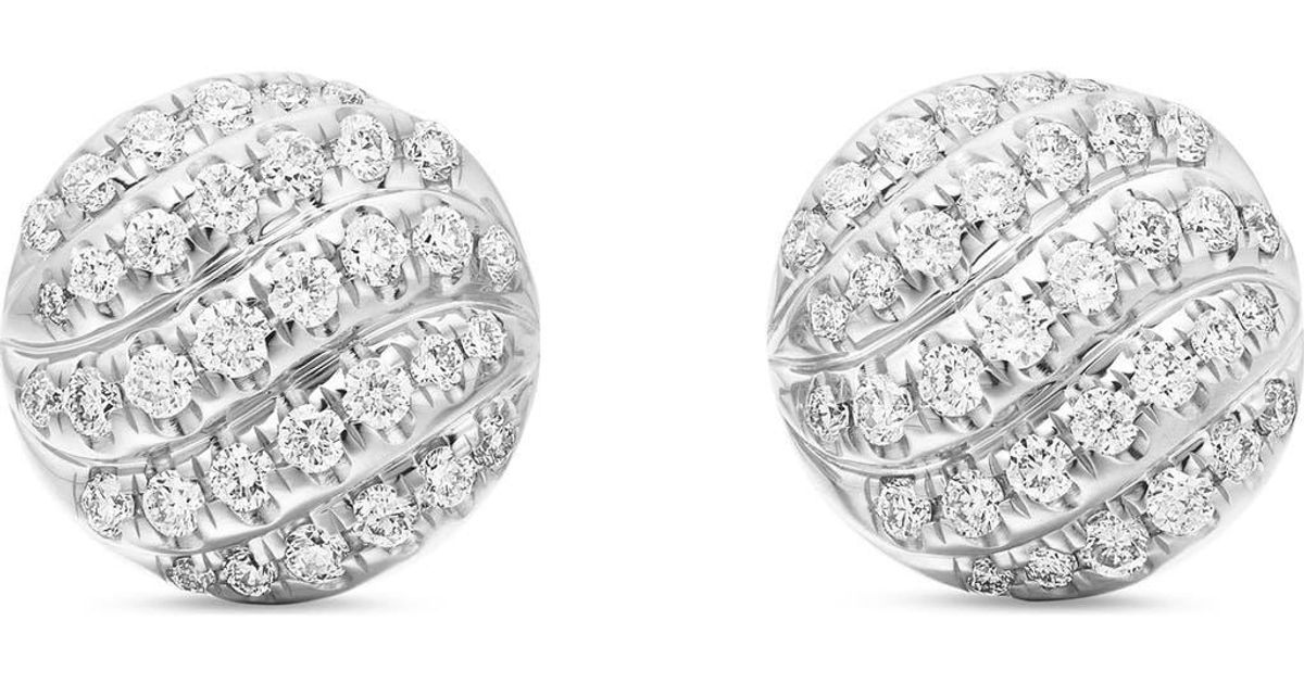 David Yurman Sculpted Cable Pavé Diamond Stud Earrings in Metallic | Lyst