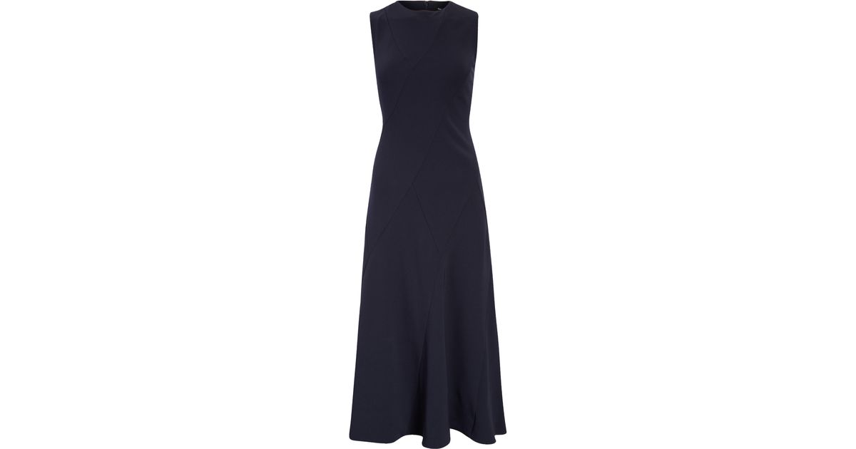 Theory Curved Seam Sleeveless Midi Dress In Blue Lyst
