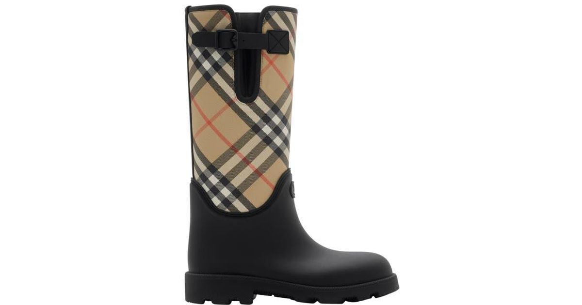 Burberry Marsh Stamp Tall Rain Boot in Black | Lyst