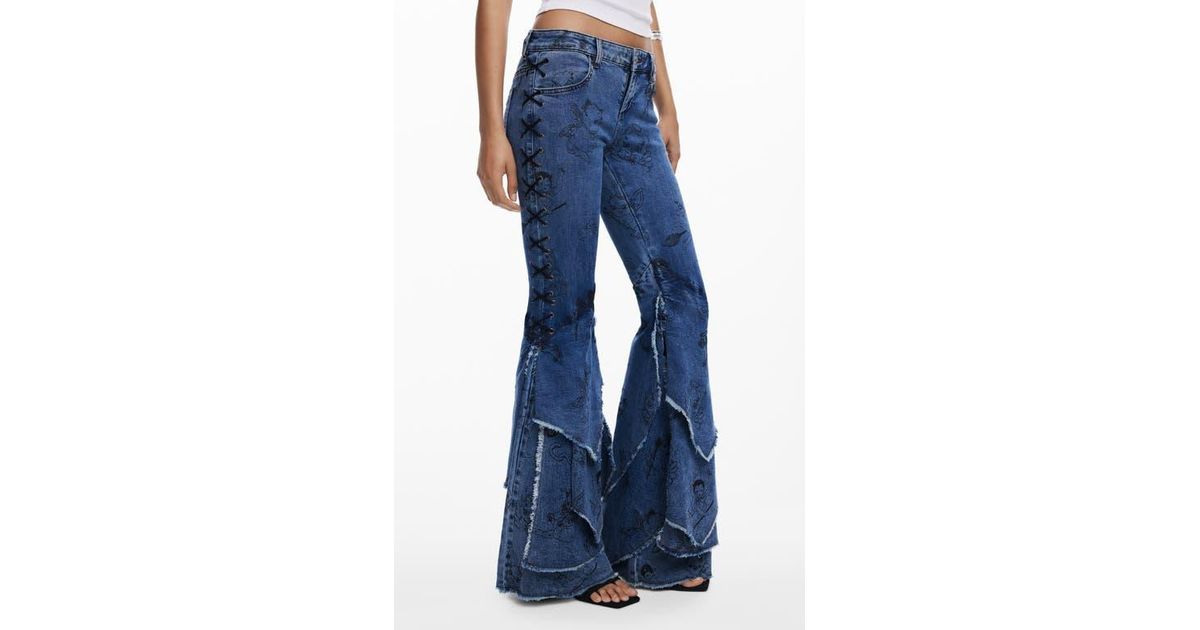 Desigual Cartoon Pattern Flare Jeans in Blue | Lyst
