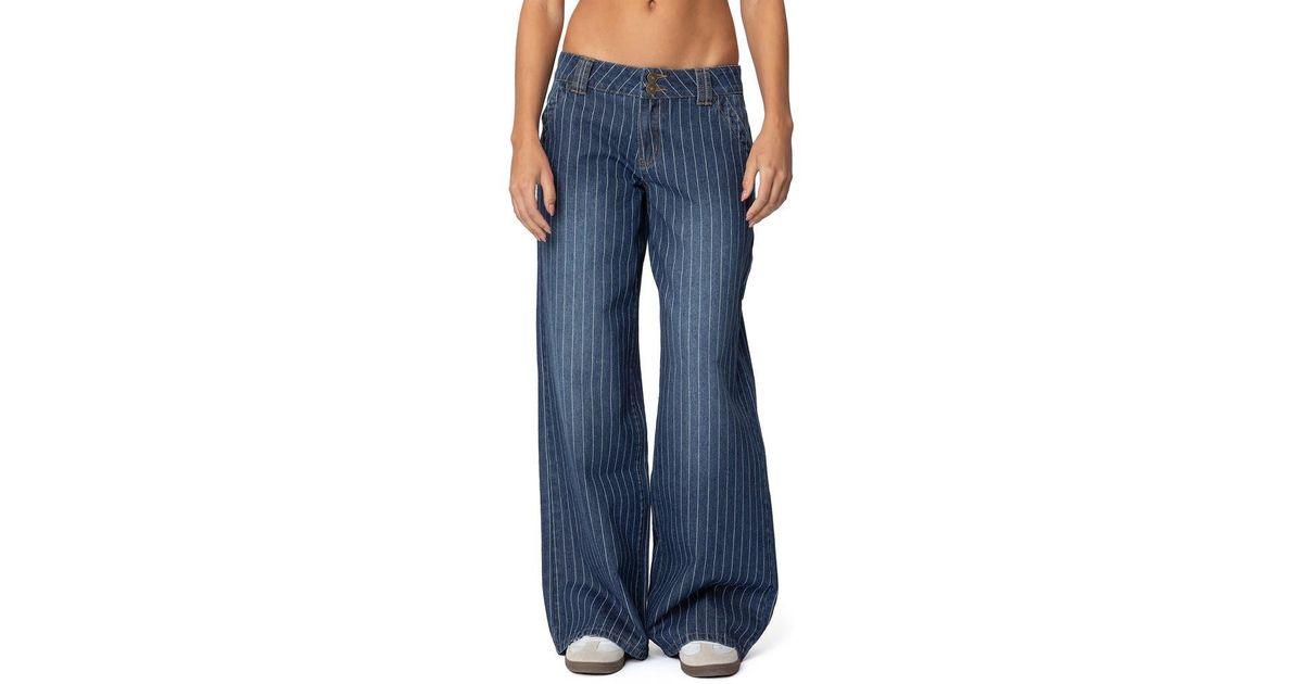 Edikted Cory Stripe Low Rise Wide Leg Jeans in Blue | Lyst