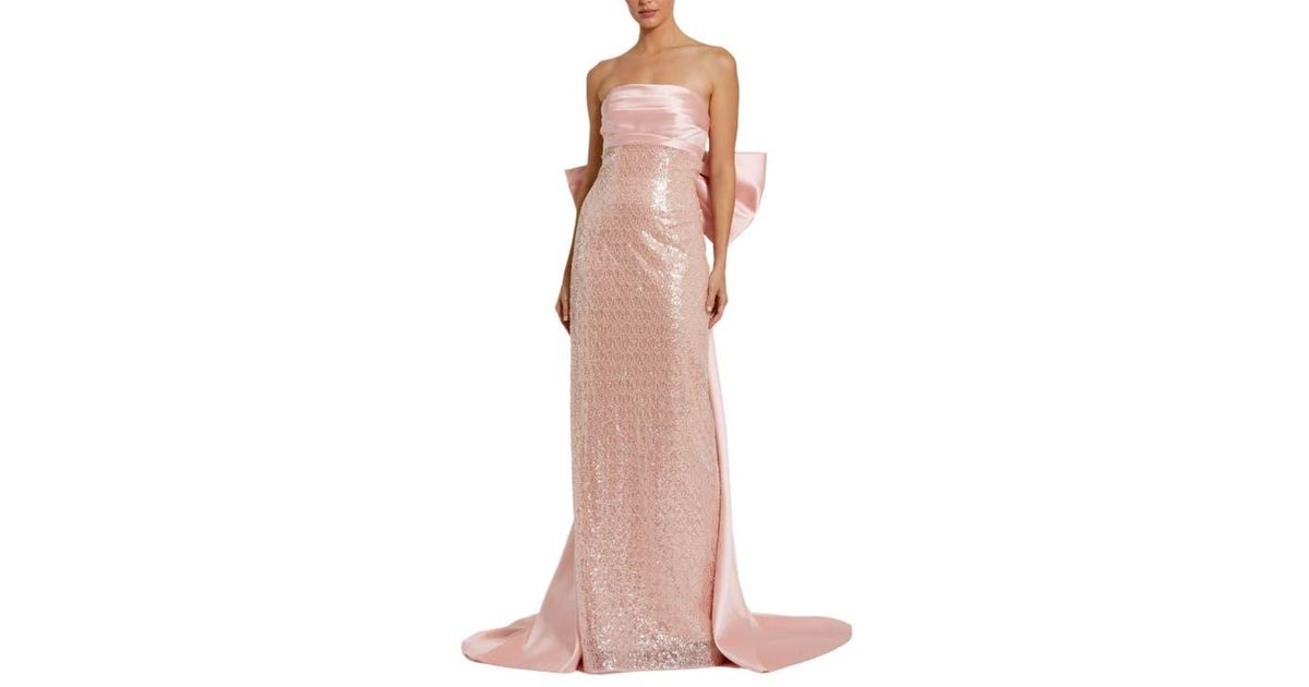 Mac Duggal Strapless Embellished Gown With Back Bow Detail in Pink | Lyst