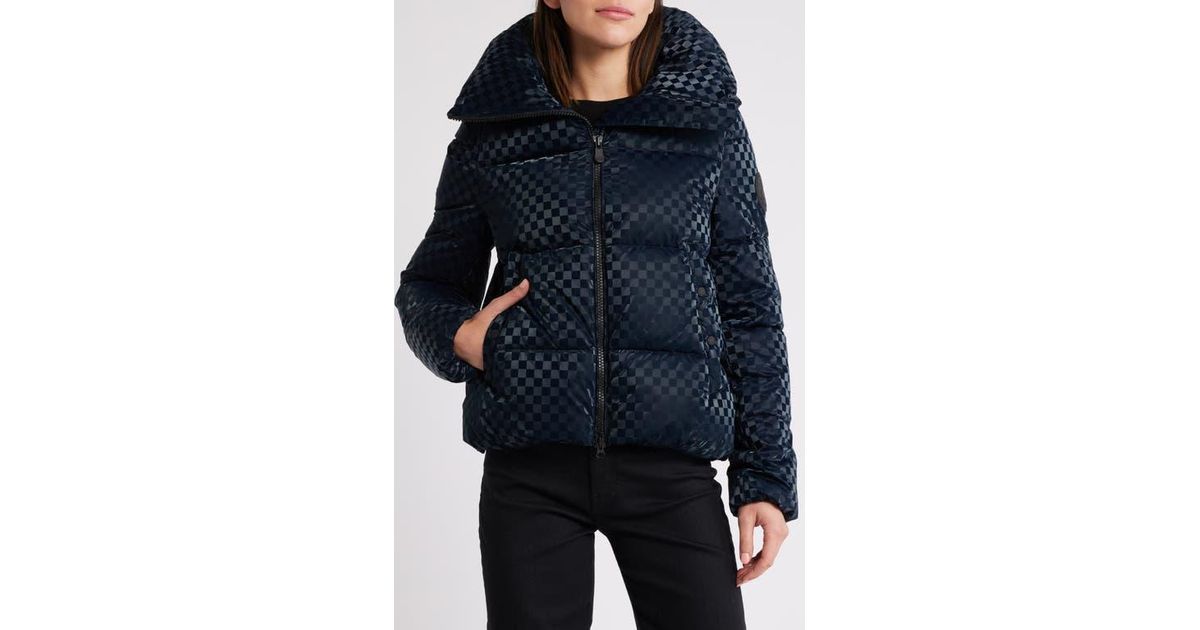 Save The Duck Alas Water Repellent Check Puffer Coat in Blue | Lyst