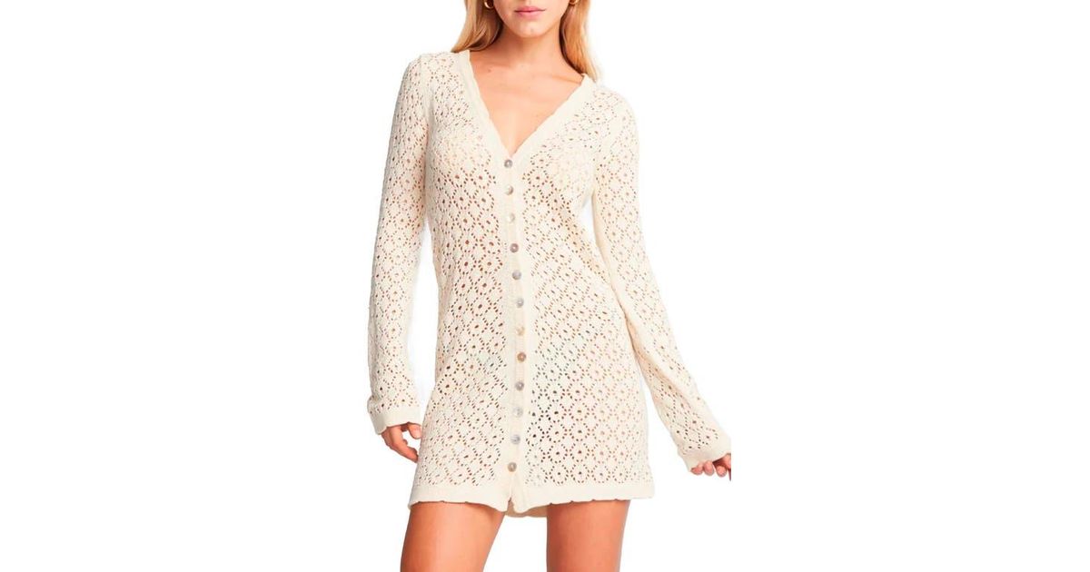 CAPITTANA Alexandra Open Stitch Long Sleeve Cover-Up Minidress in White ...