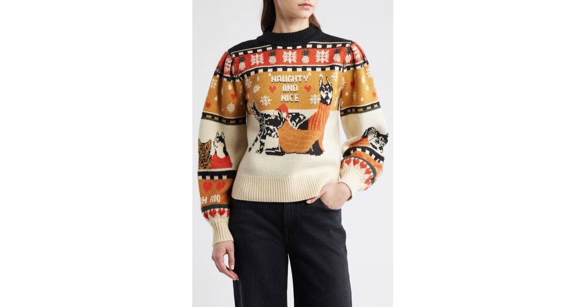 FARM Rio Naughty & Nice Fair Isle Sweater in Black | Lyst