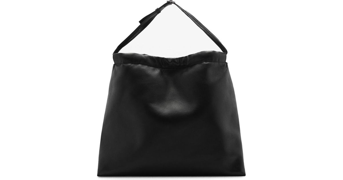 Mango Gathered Leather Shopper Bag in Black | Lyst