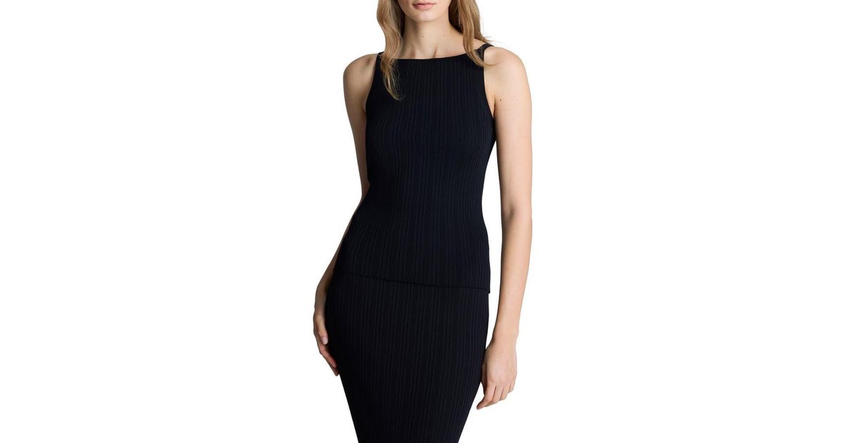 Kenneth Cole High Neck Variegated Rib Camisole Sweater in Black | Lyst