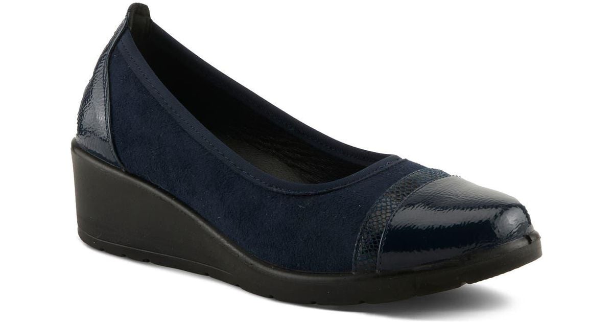 Flexus by Spring Step Macadi Cap Toe Platform Wedge Pump in Blue | Lyst