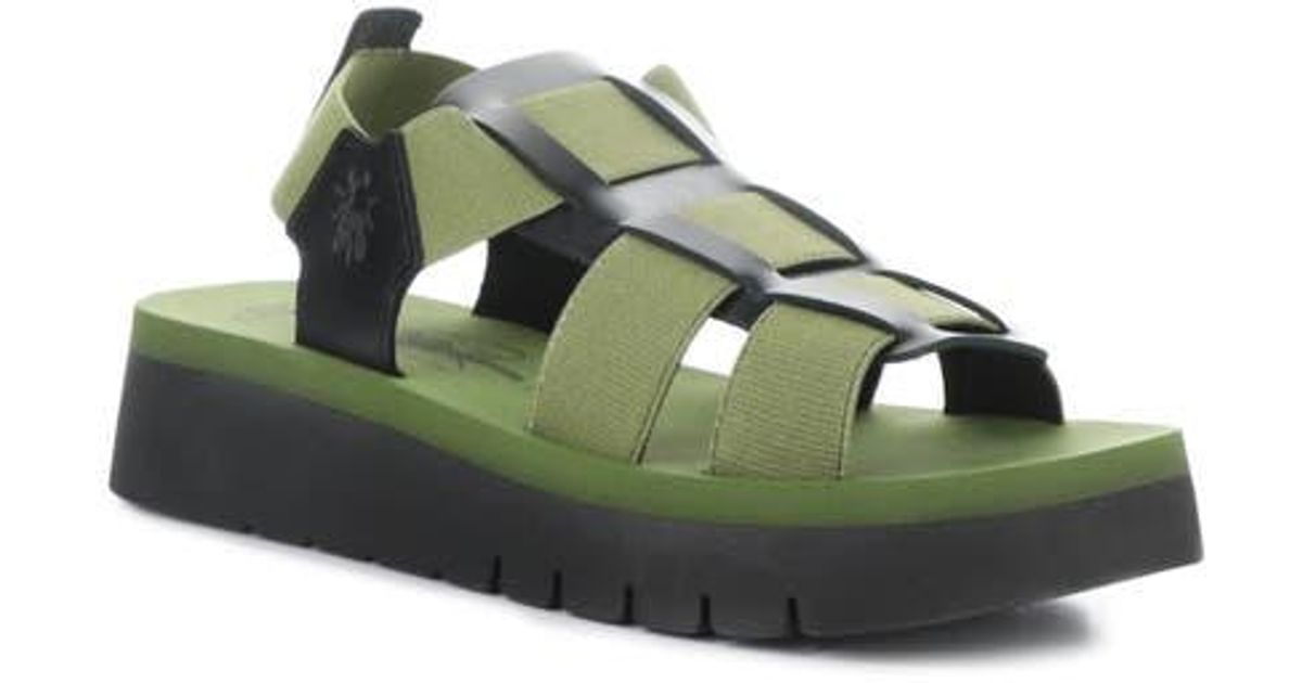 Fly London Samb Platform Wedge Sandal in Green | Lyst
