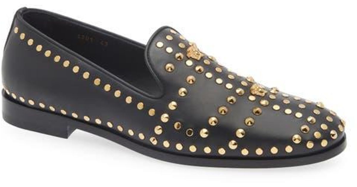 Versace Medusa Studded Leather Loafer in Gray for Men | Lyst