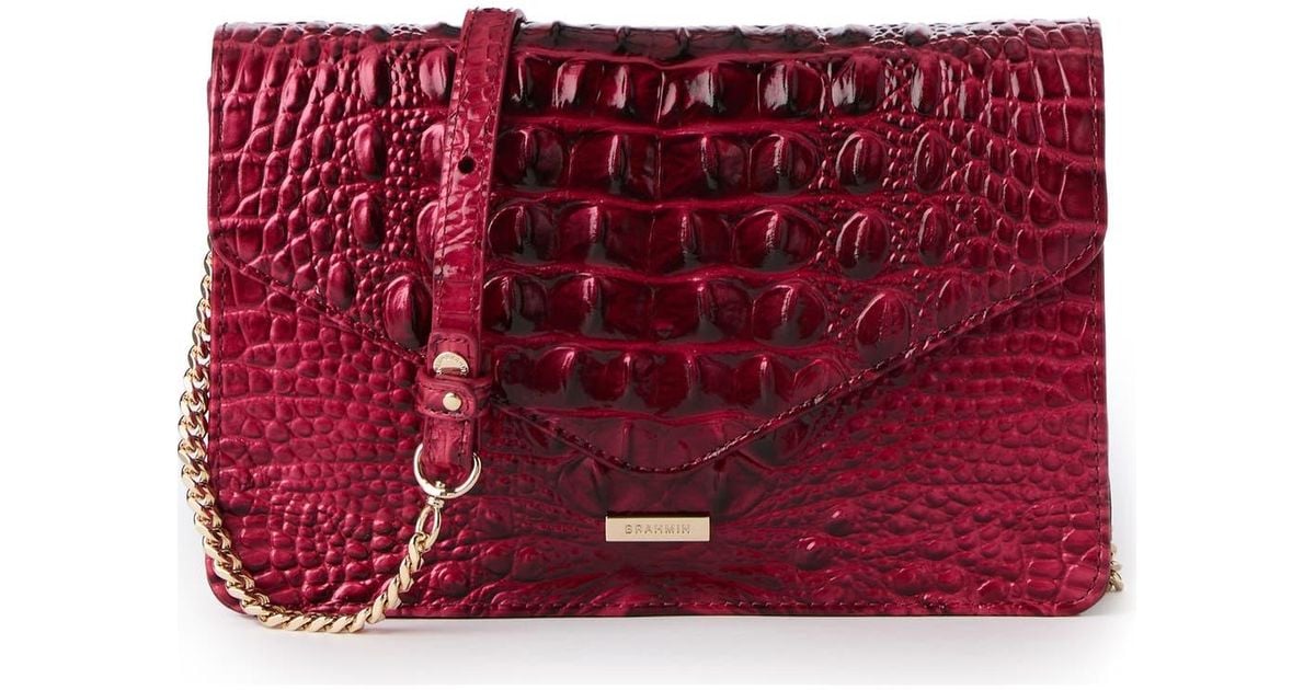 Brahmin Wendy Croc Embossed Leather Crossbody Bag in Red | Lyst